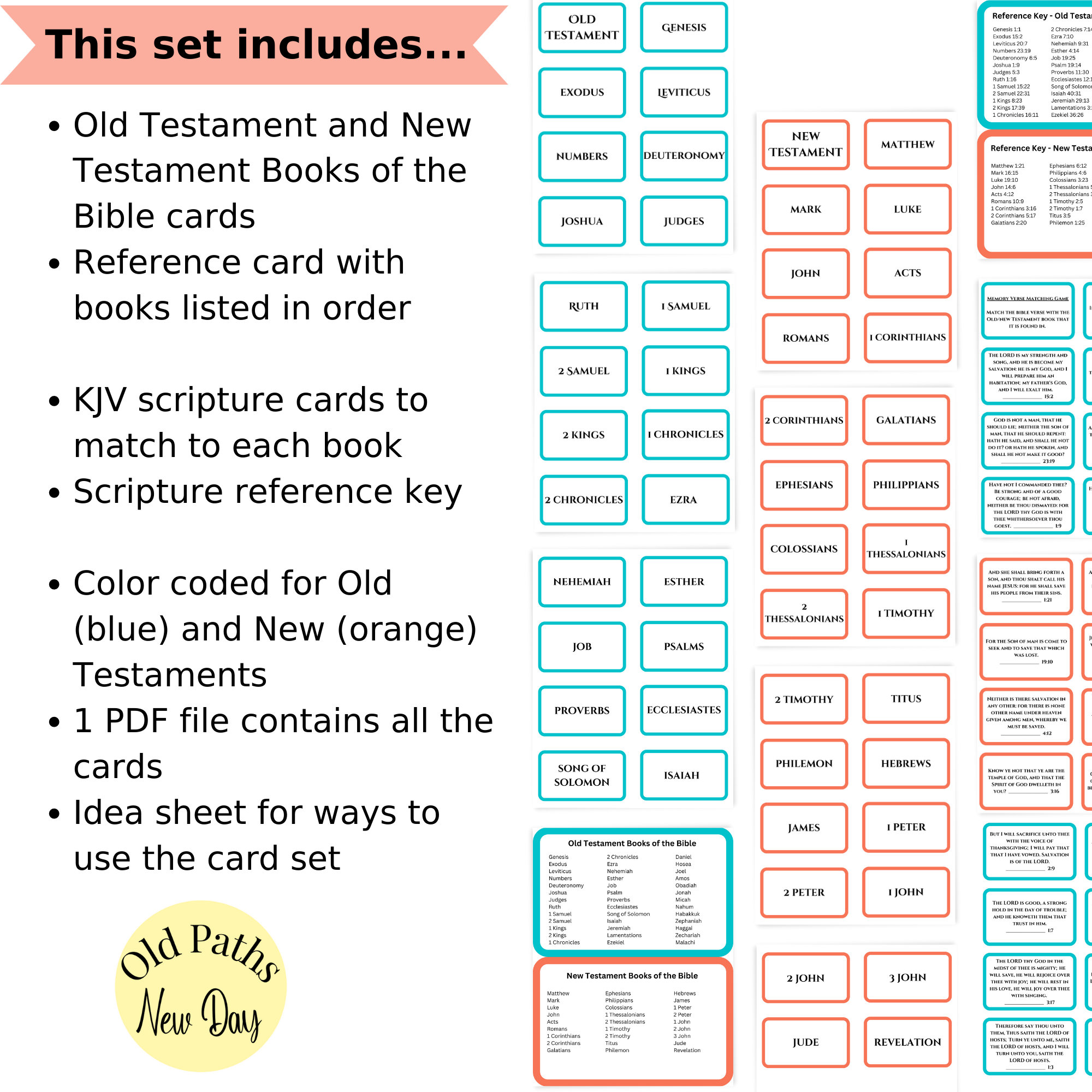 Books of the Bible Flashcards With KJV Memory Verse Matching Set - Etsy