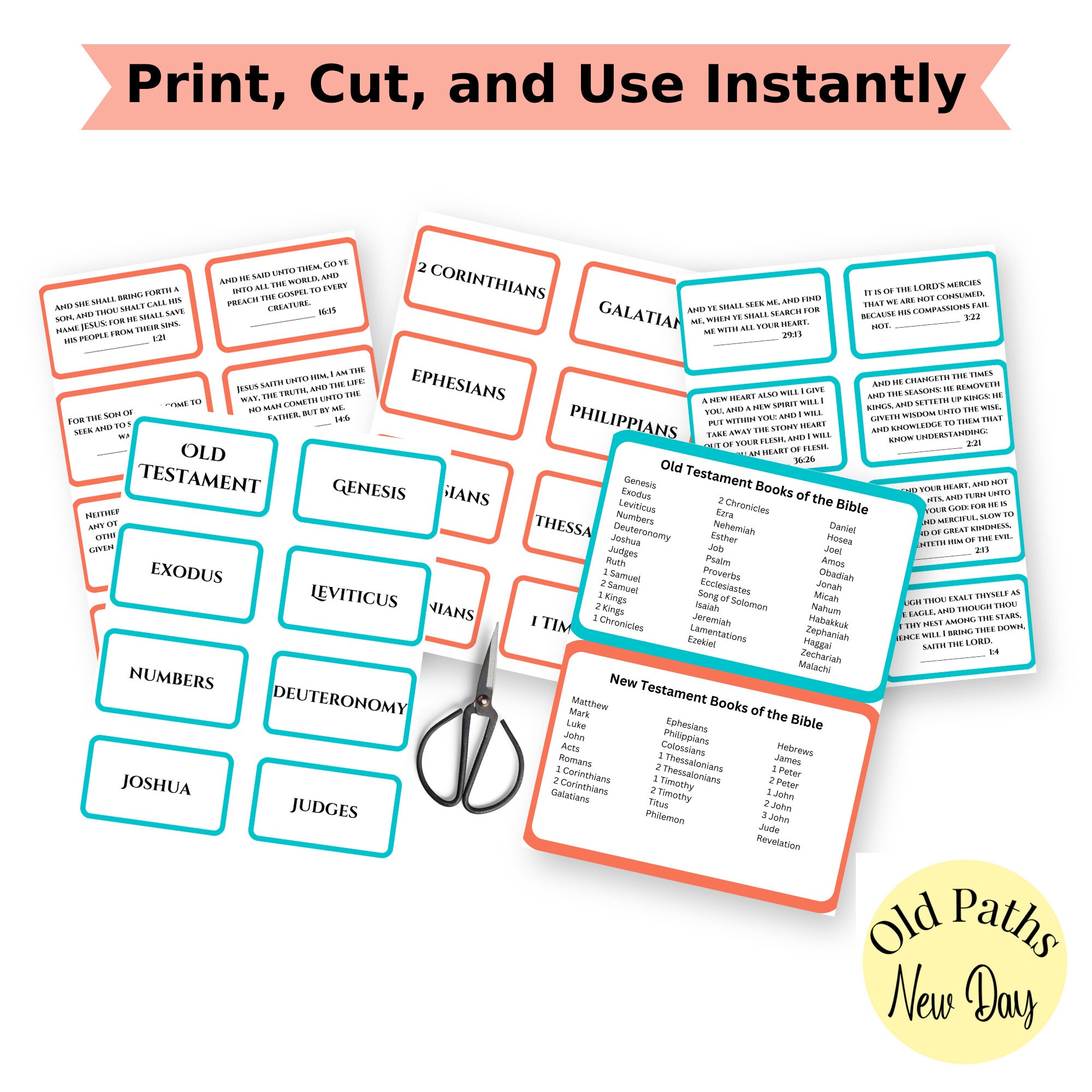 Books of the Bible Flashcards With KJV Memory Verse Matching Set - Etsy