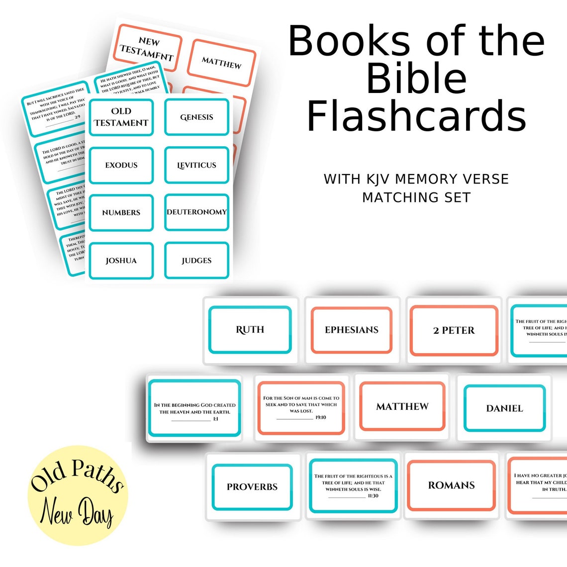 Books of the Bible Flashcards With KJV Memory Verse Matching Set - Etsy