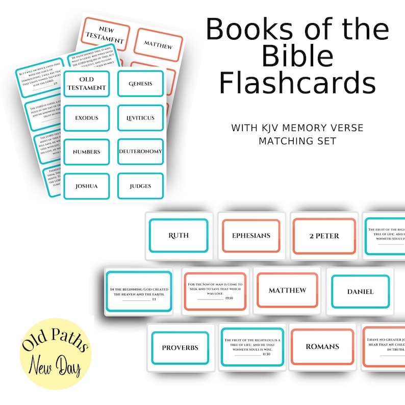 Books of the Bible Flashcards With KJV Memory Verse Matching Set - Etsy
