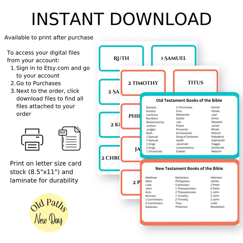 Books of the Bible Flashcards With KJV Memory Verse Matching Set - Etsy