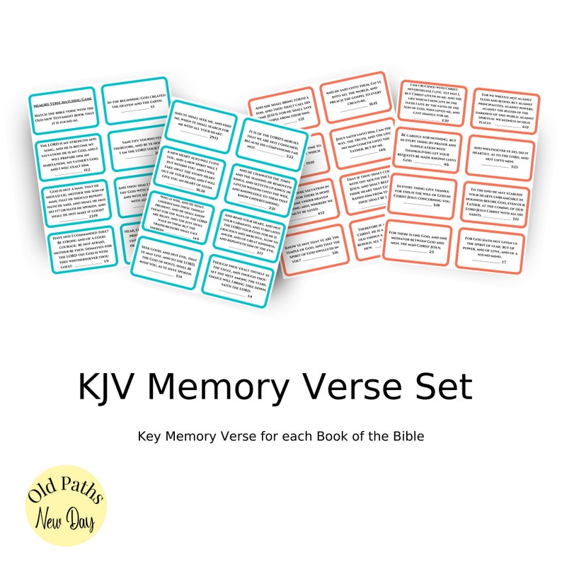Books of the Bible Flashcards With KJV Memory Verse Matching Set - Etsy