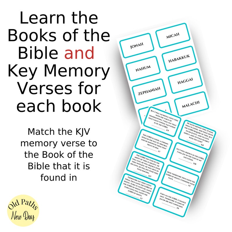 Books of the Bible Flashcards With KJV Memory Verse Matching Set - Etsy