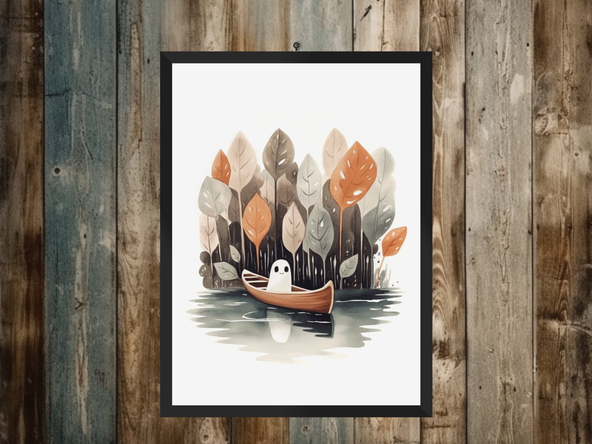 Ghostly Voyage, Cute Ghost on a Canoe Adventure Painting | Instant ...