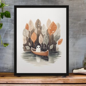 Ghostly Voyage, Cute Ghost on a Canoe Adventure Painting | Instant ...