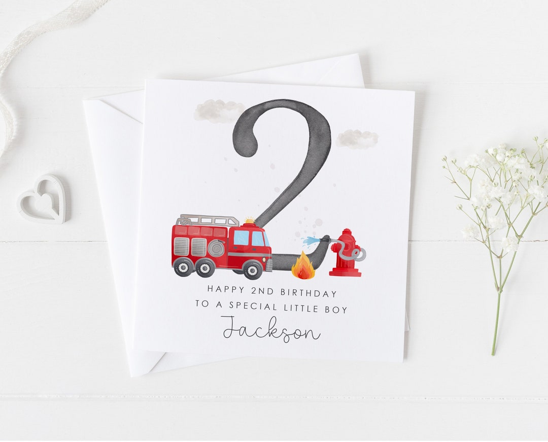Personalised Fire Engine Birthday Card, 1st 2nd 3rd Birthday Fire Truck ...
