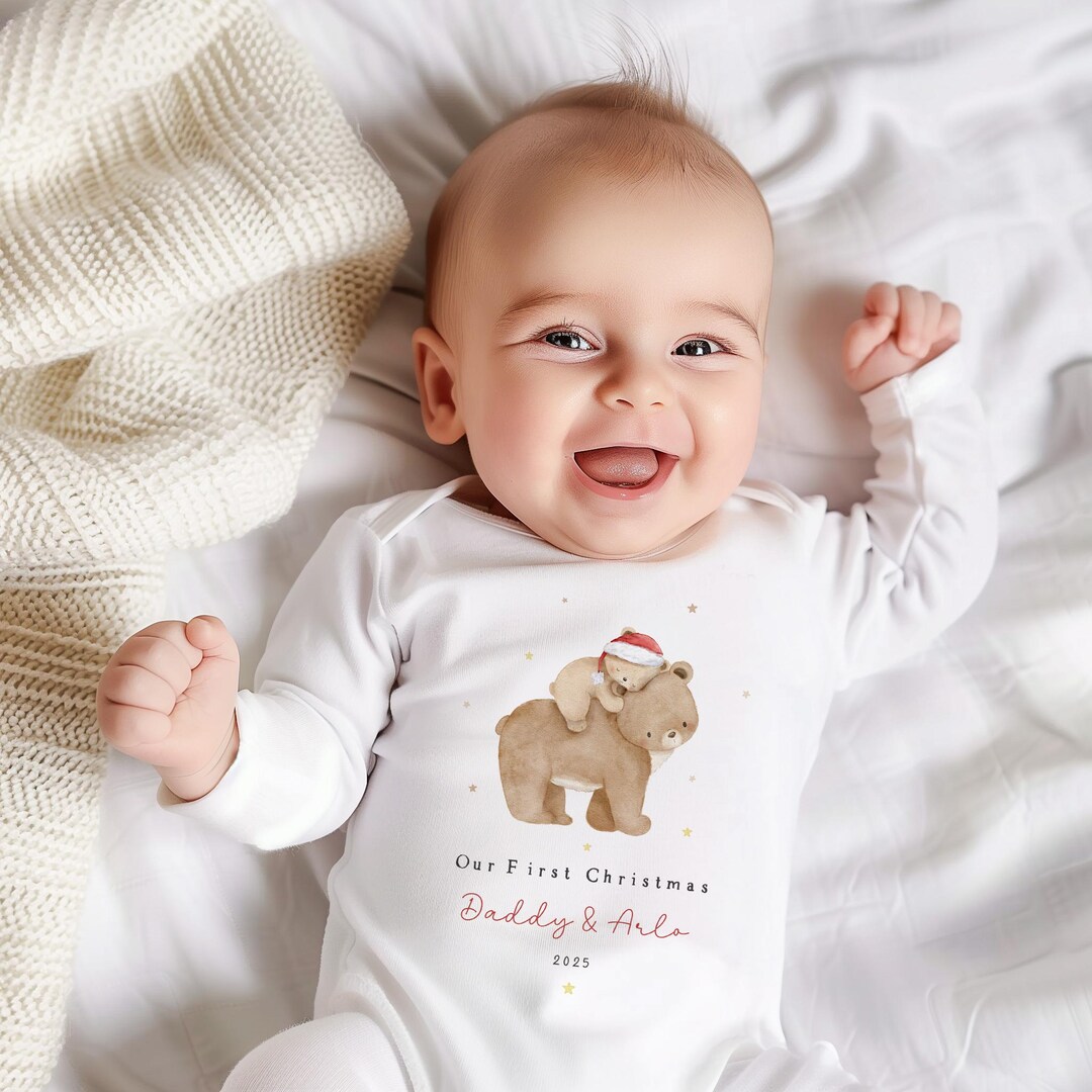 Personalised First Christmas Sleepsuit, Baby Xmas Outfit, Daddy & Baby ...