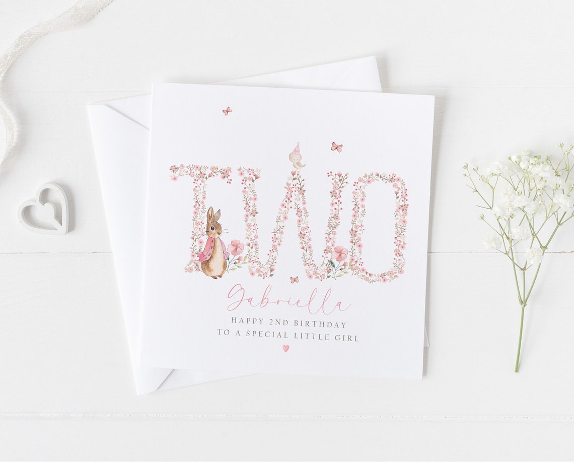 Personalised Two Baby Birthday Card, 2nd Birthday Card, Second Girls ...