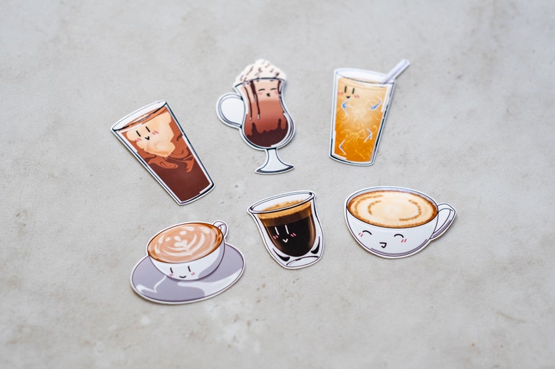 Kawaii Coffee Stickers Cute Cafe Glossy Waterproof Tumbler - Etsy