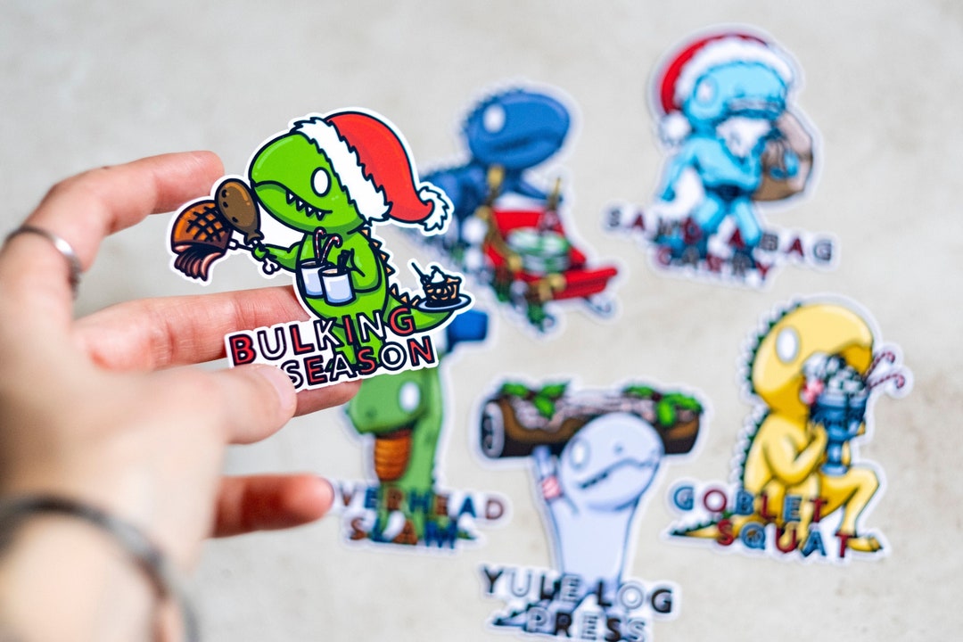 Holiday Gym Dinos - 6 Christmas Matte Waterproof Dinosaur Exercise ...