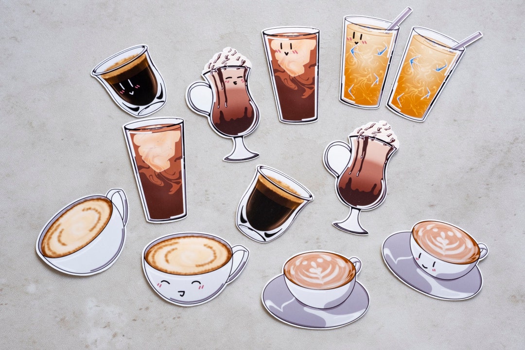 Kawaii Coffee Stickers | Cute Cafe Glossy Waterproof Tumbler Decals - Etsy