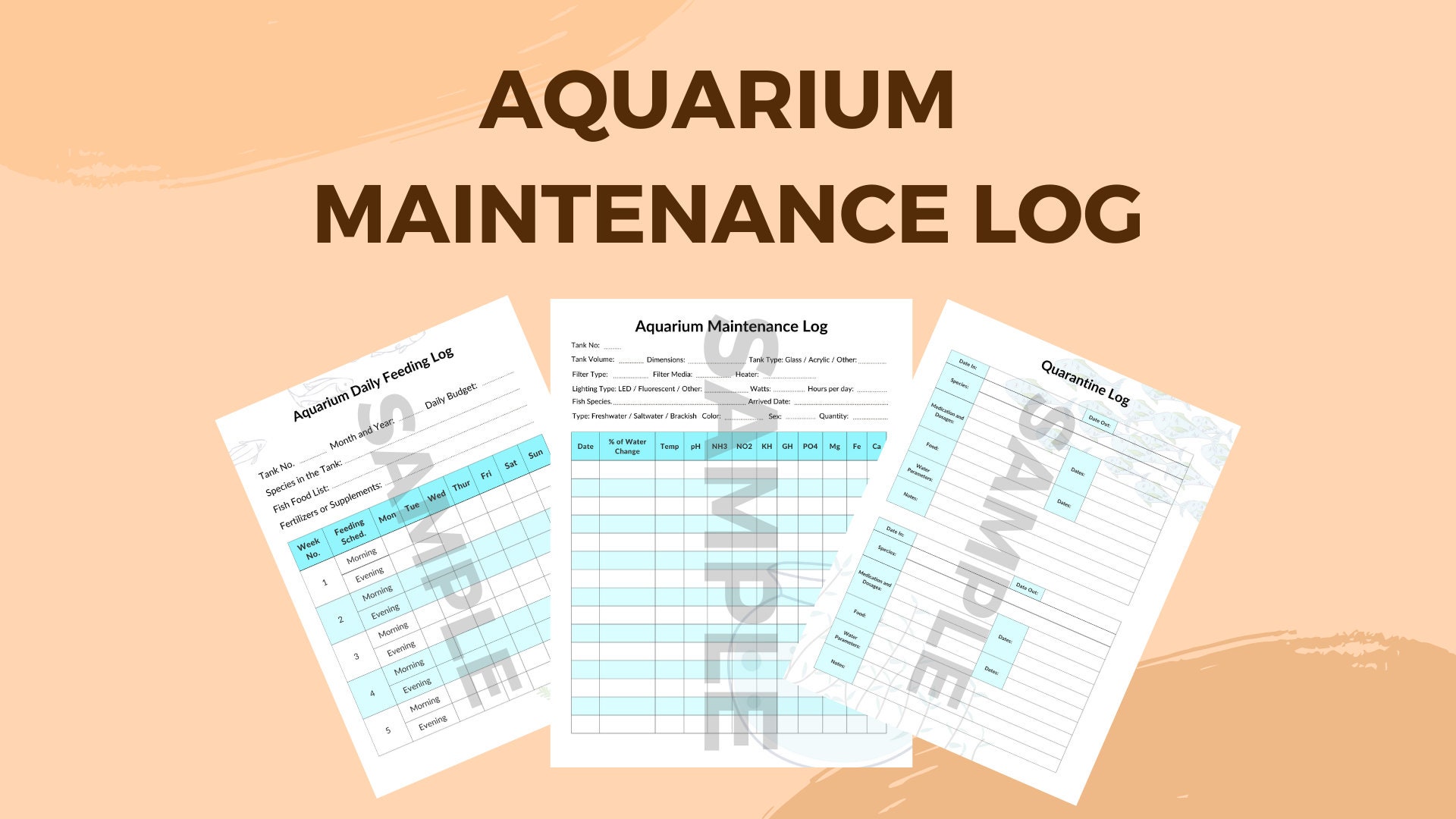 Aquarium Maintenance Log, Printable, Aquarium Log Book, Fish Care Book ...