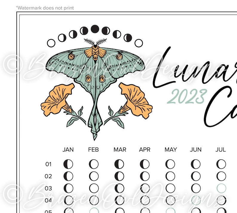Lunar Calendar 2023 Printable PDF Calendar Moon Calendar - Etsy