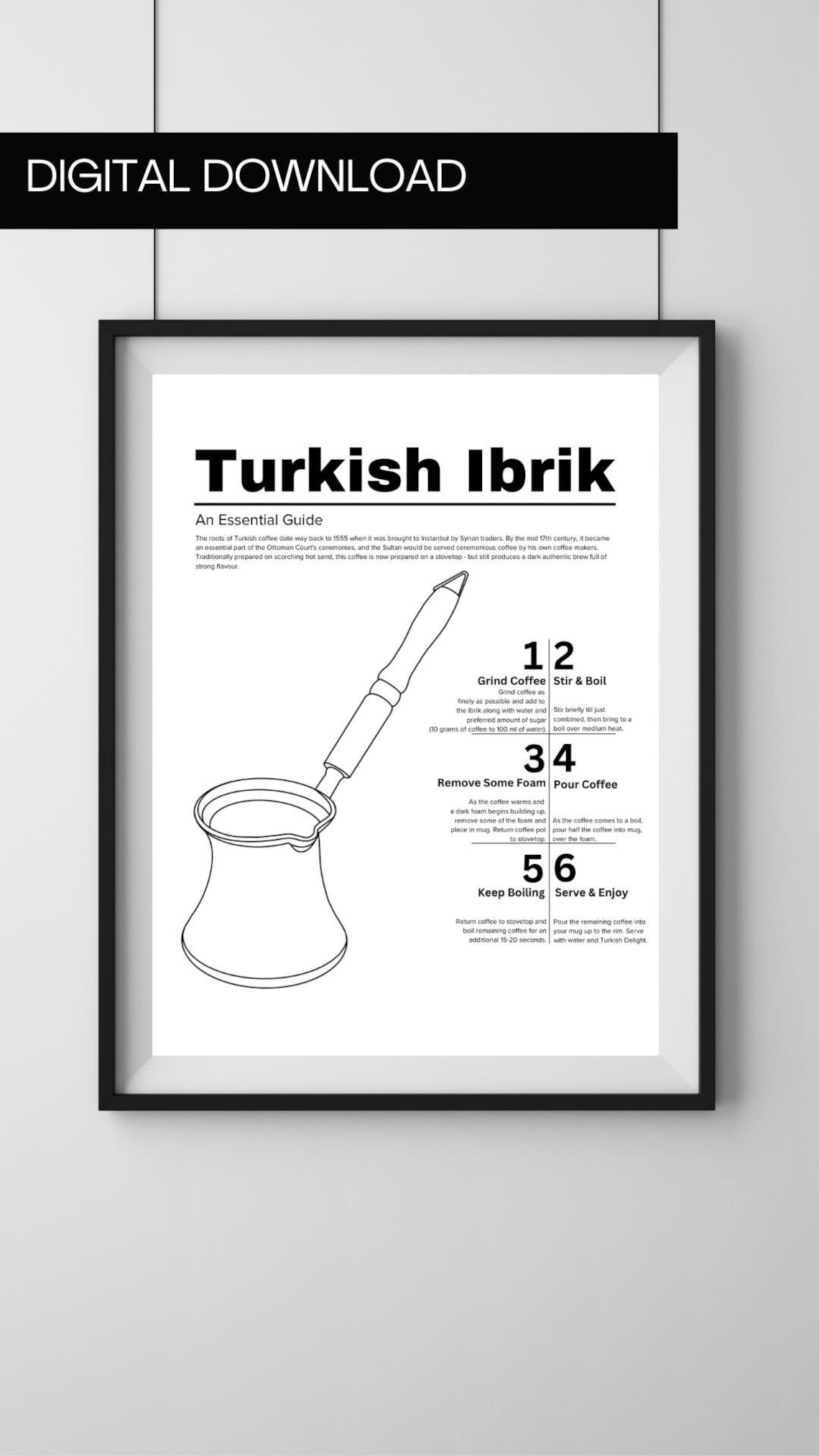 DIGITAL DOWNLOAD Turkish Ibrik Coffee Print Turkish Ibrik Coffee Guide ...