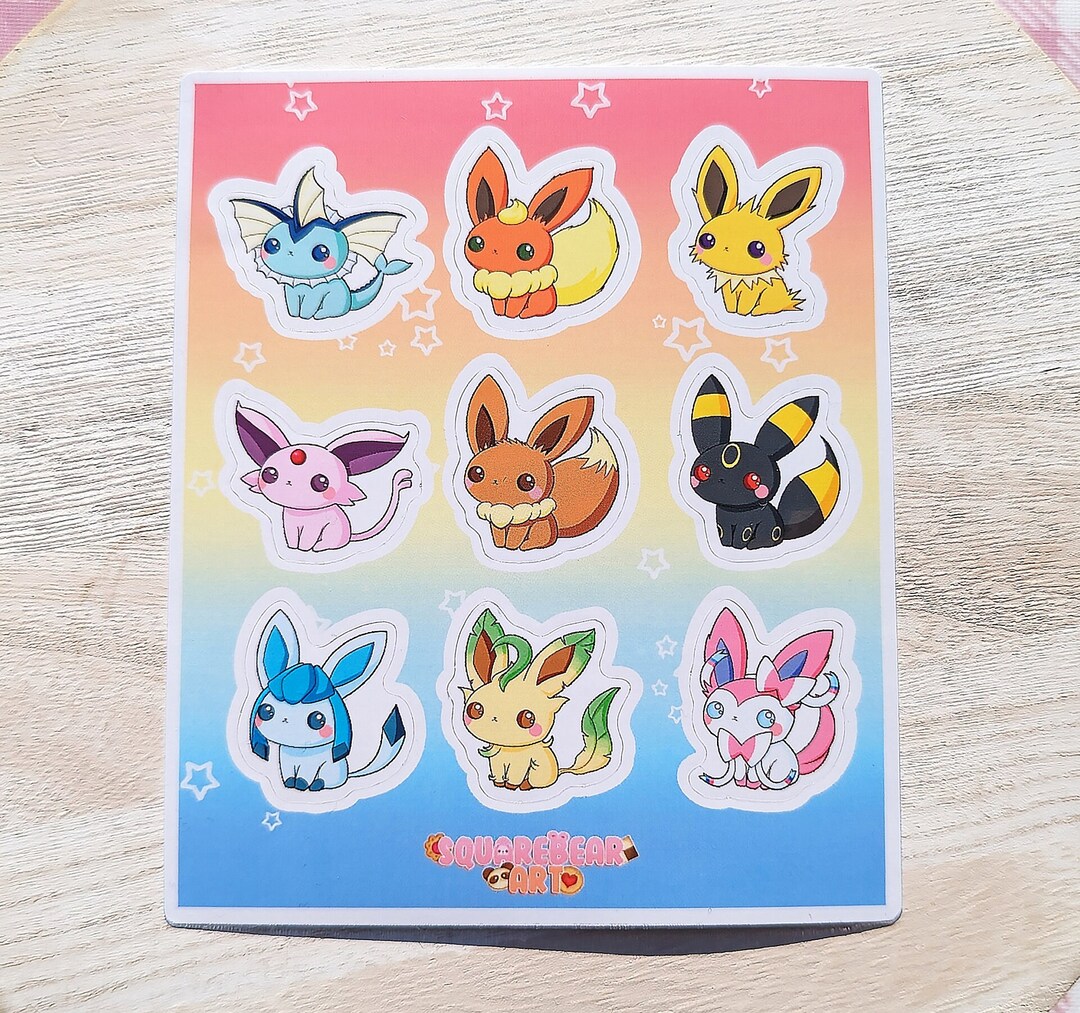 Sticker Sheet - Eeveelutions - Kawaii - Vinyl - Cute - Etsy