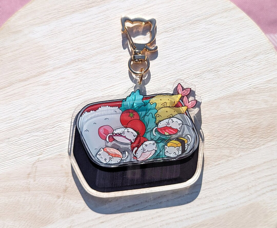 Shaker Charm- Sushi Cat Bento Box- Double-sided Acrylic Shaker Charm ...