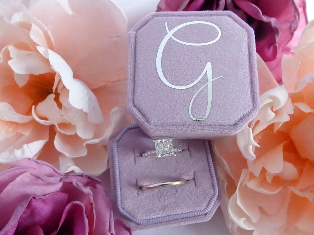 Lilac Velvet Luxury Ring Box, Couples Ring Box, Custom Double Ring Box ...