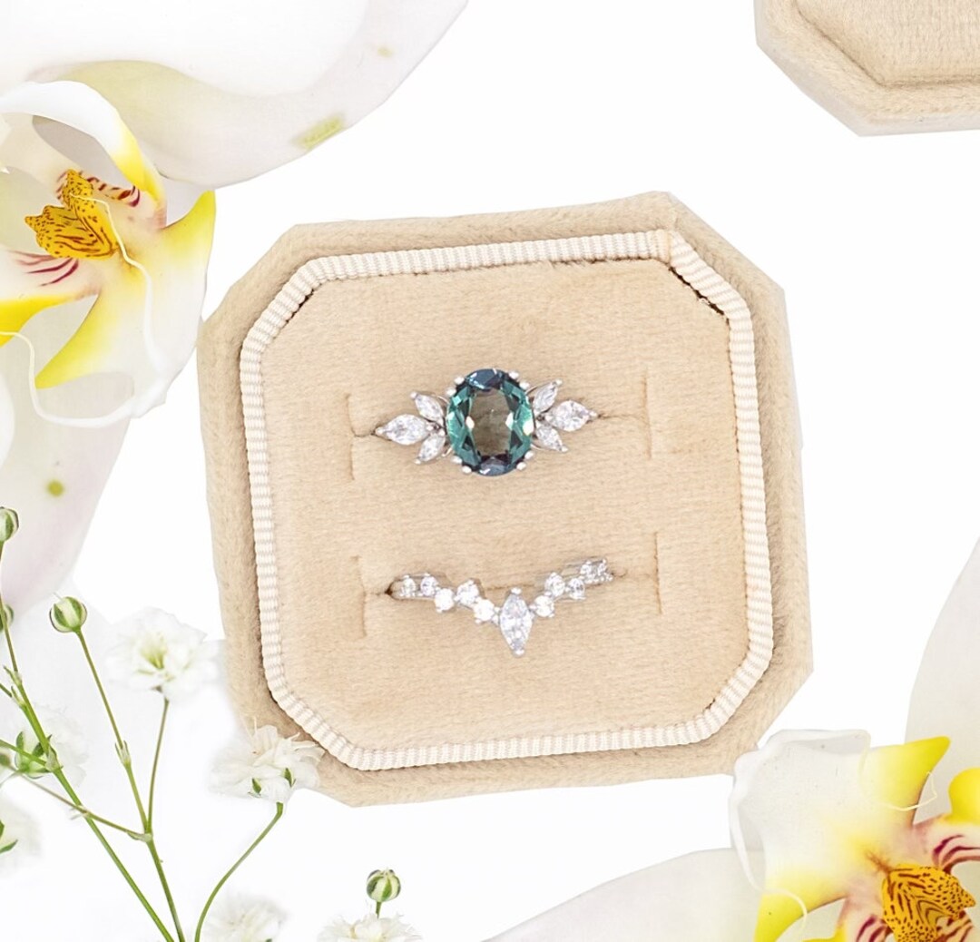 Champagne Luxury Velvet Ring Box, Personalized Monogram Ring Box ...