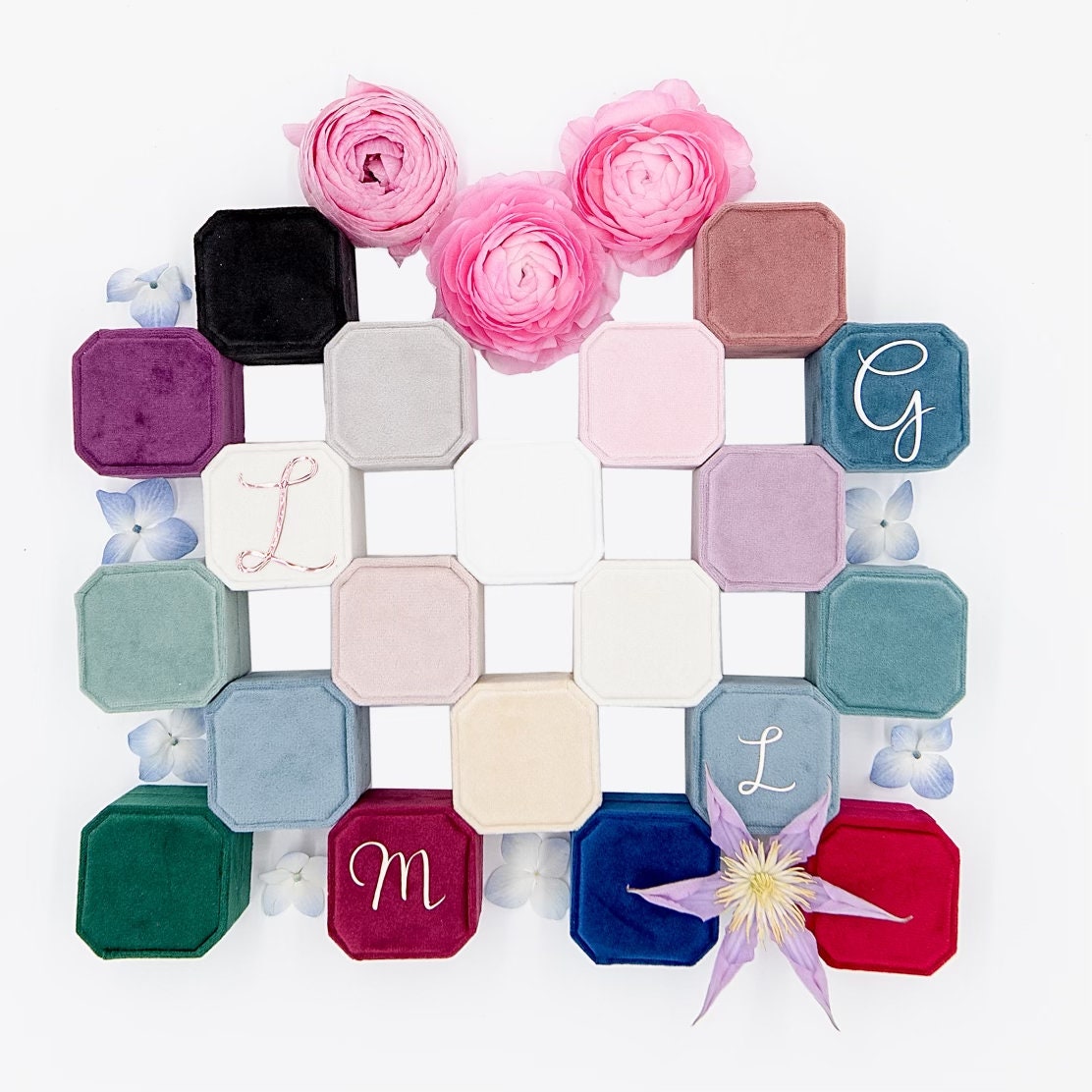 Ivory Luxury Velvet Ring Box, Personalized Monogram Ring Box, Couples ...