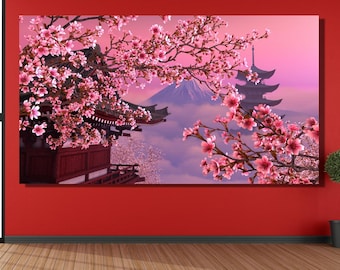 Japanese Sakura Cherry Blossom Wall Decor Canvas, Cherry Blossom Tree ...