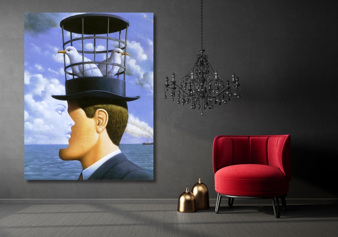 René Magritte Mirror Face Doves Hat Cage Sea Canvas Wall Art,rené ...