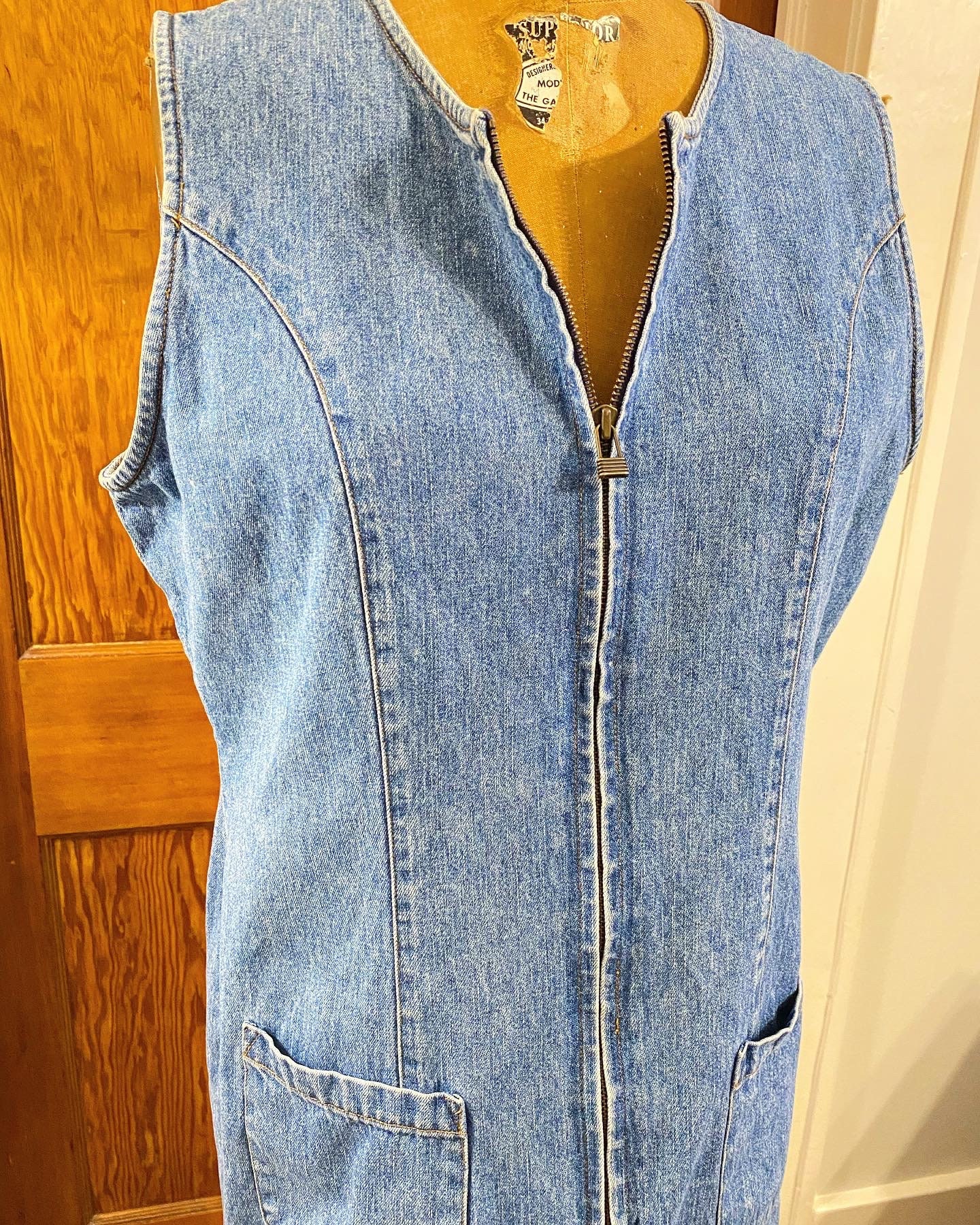 90s Zip Front Denim Dress - Etsy