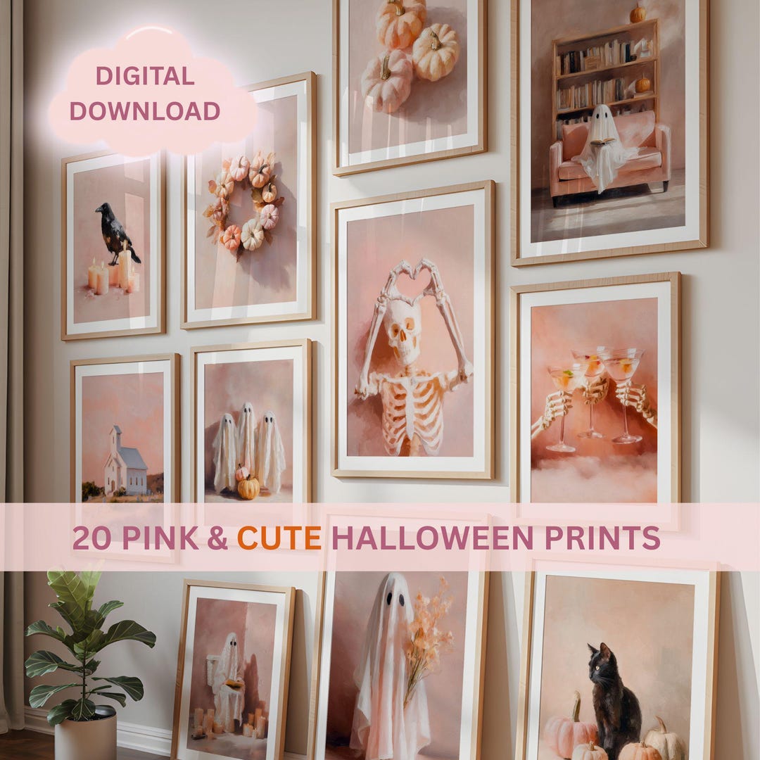 25 Pink Pastel Halloween Gallery Wall Prints, Trendy Halloween Wall Art ...