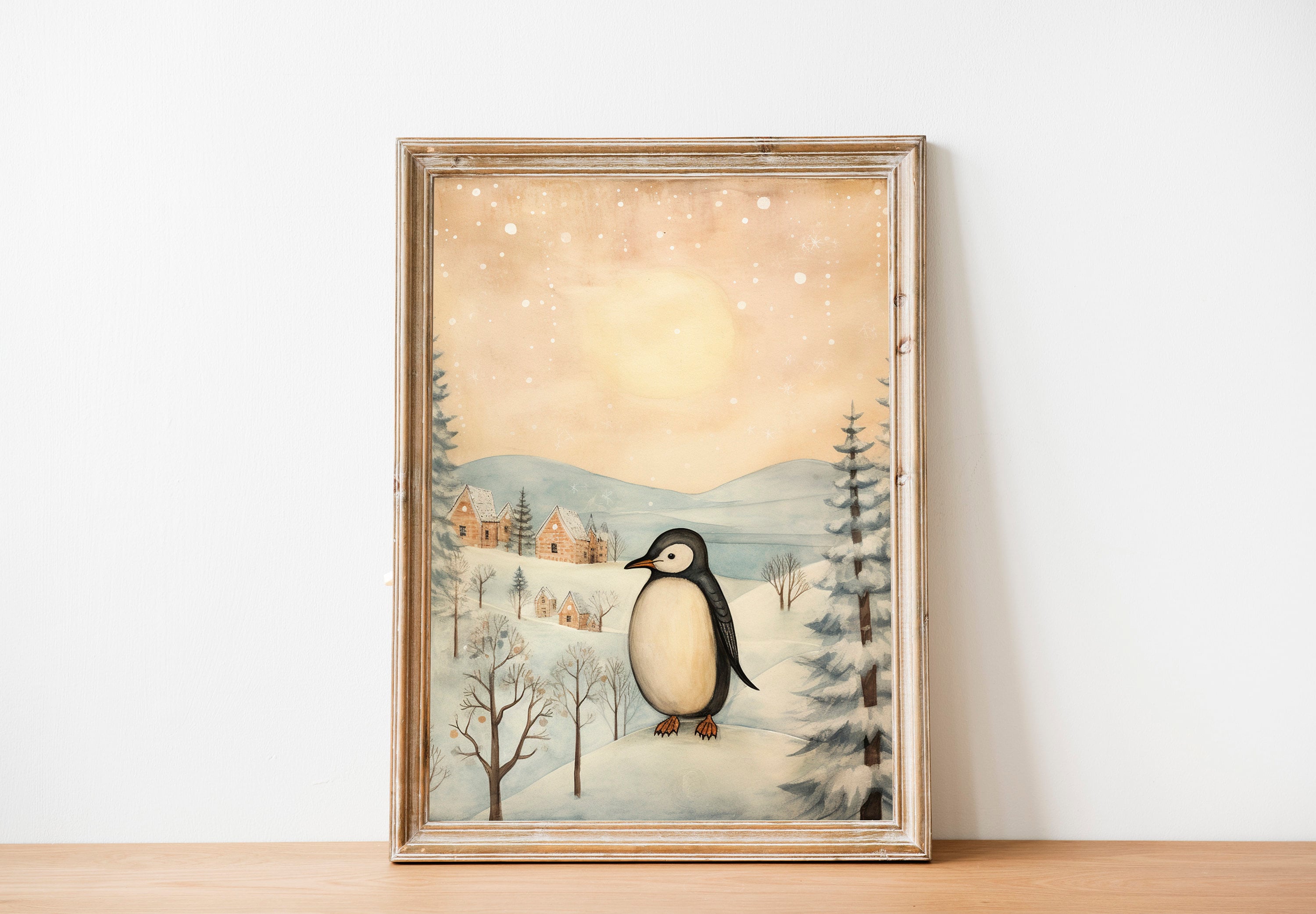 Penguin Cute Poster, Penguin Printable Wall Art, Winter Holiday Penguin ...
