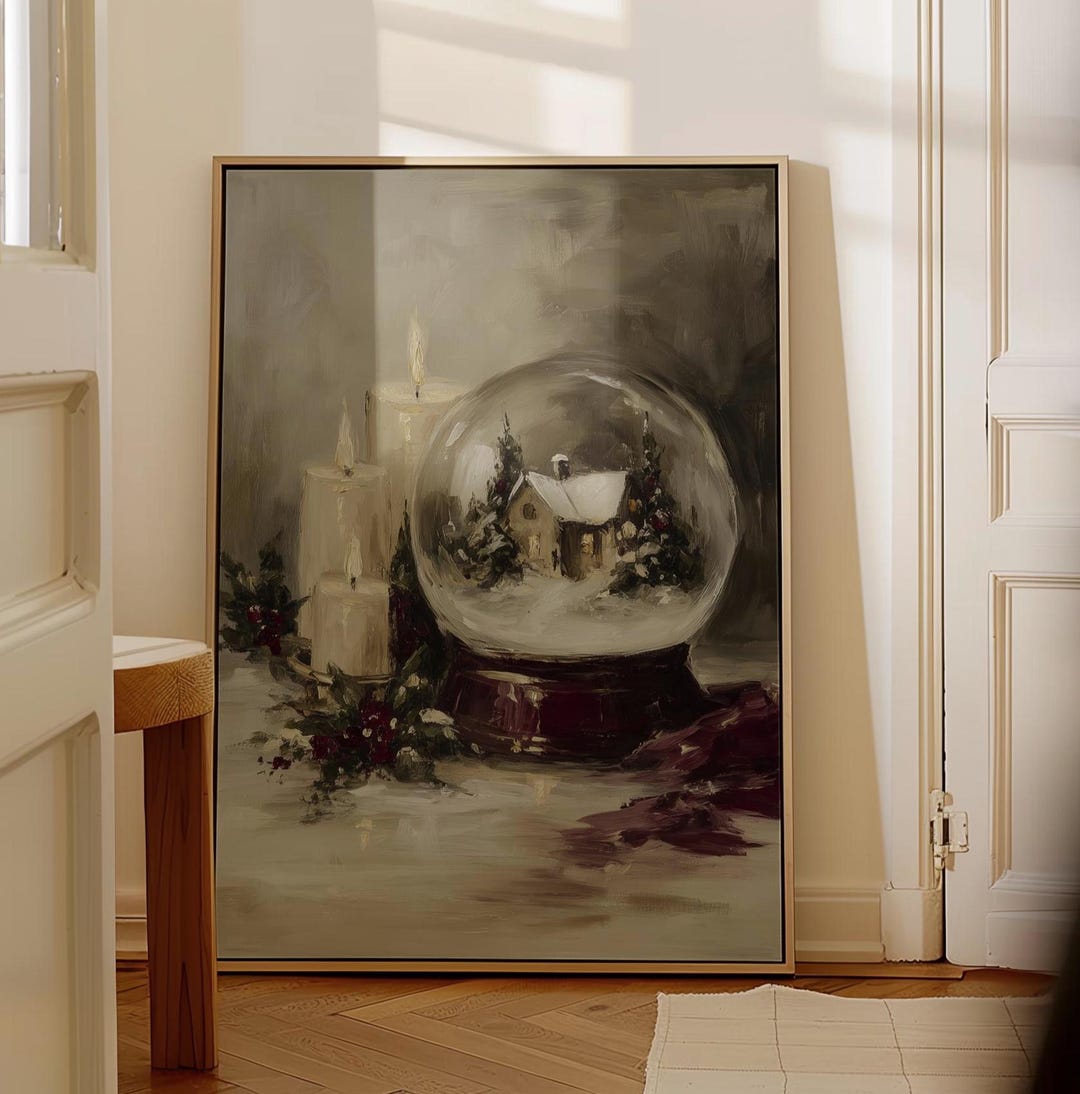 Cozy Vintage Winter Still Life With Snow Globe - Classic Holiday Wall ...