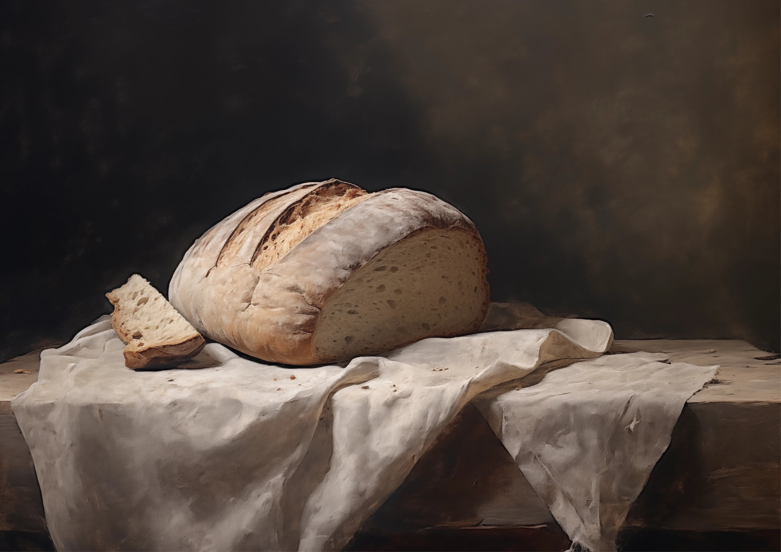 Rustic Sourdough Bread Painting, Bread Still Life Print, Country ...
