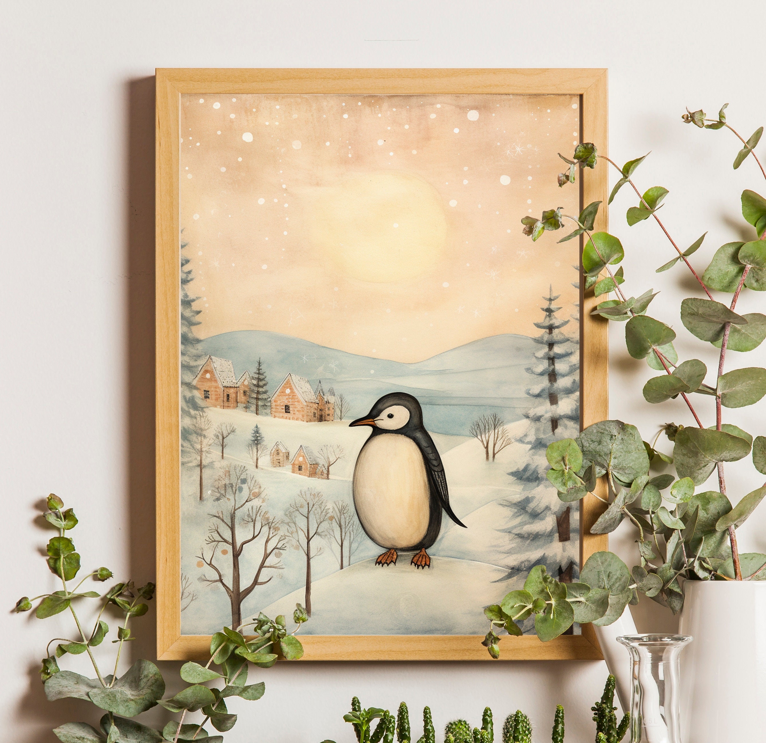 Penguin Cute Poster, Penguin Printable Wall Art, Winter Holiday Penguin ...