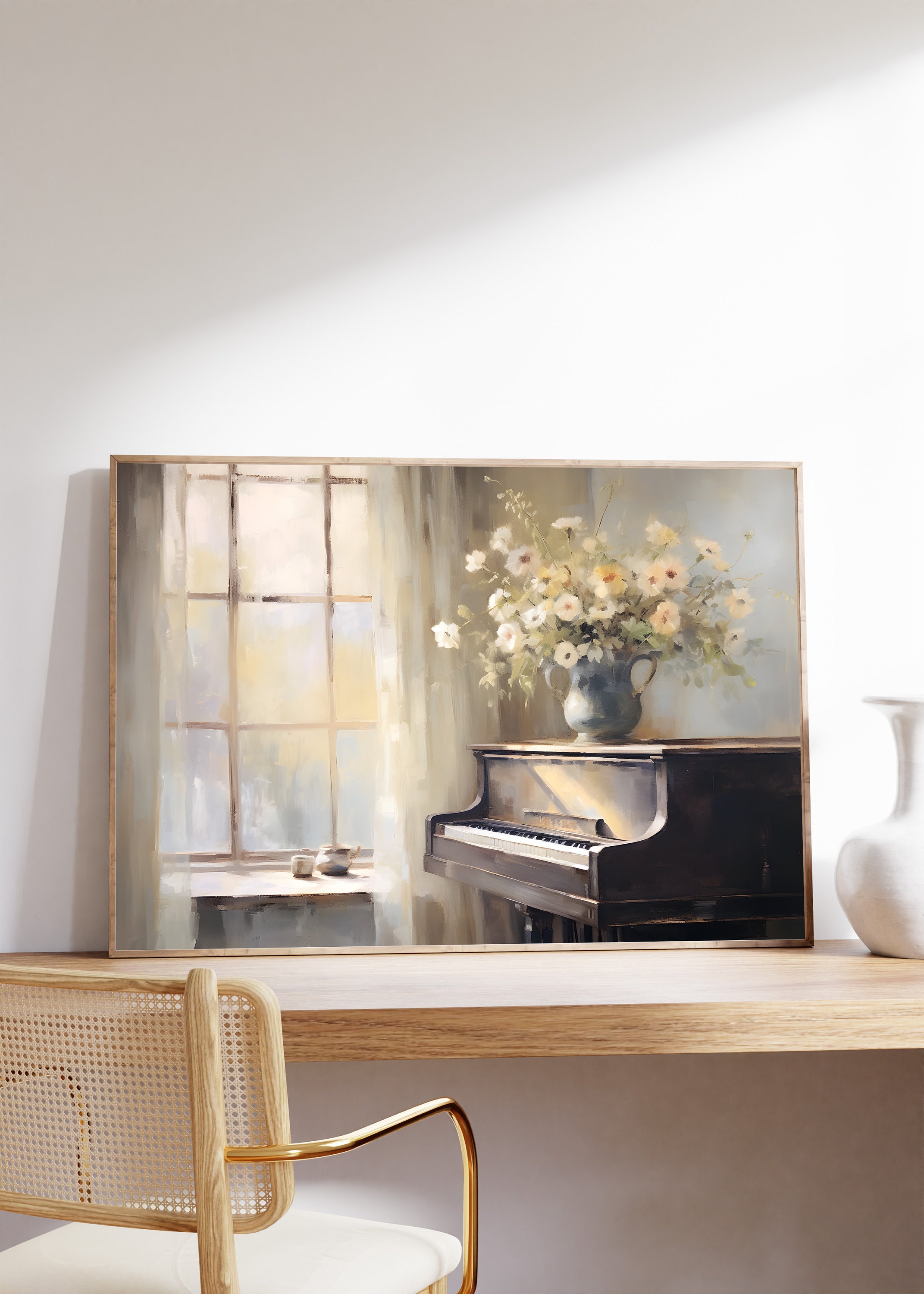 Flowers and Piano Wall Art PRINTABLE, Piano Painting, Music Wall Art ...