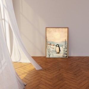 Penguin Cute Poster, Penguin Printable Wall Art, Winter Holiday Penguin ...