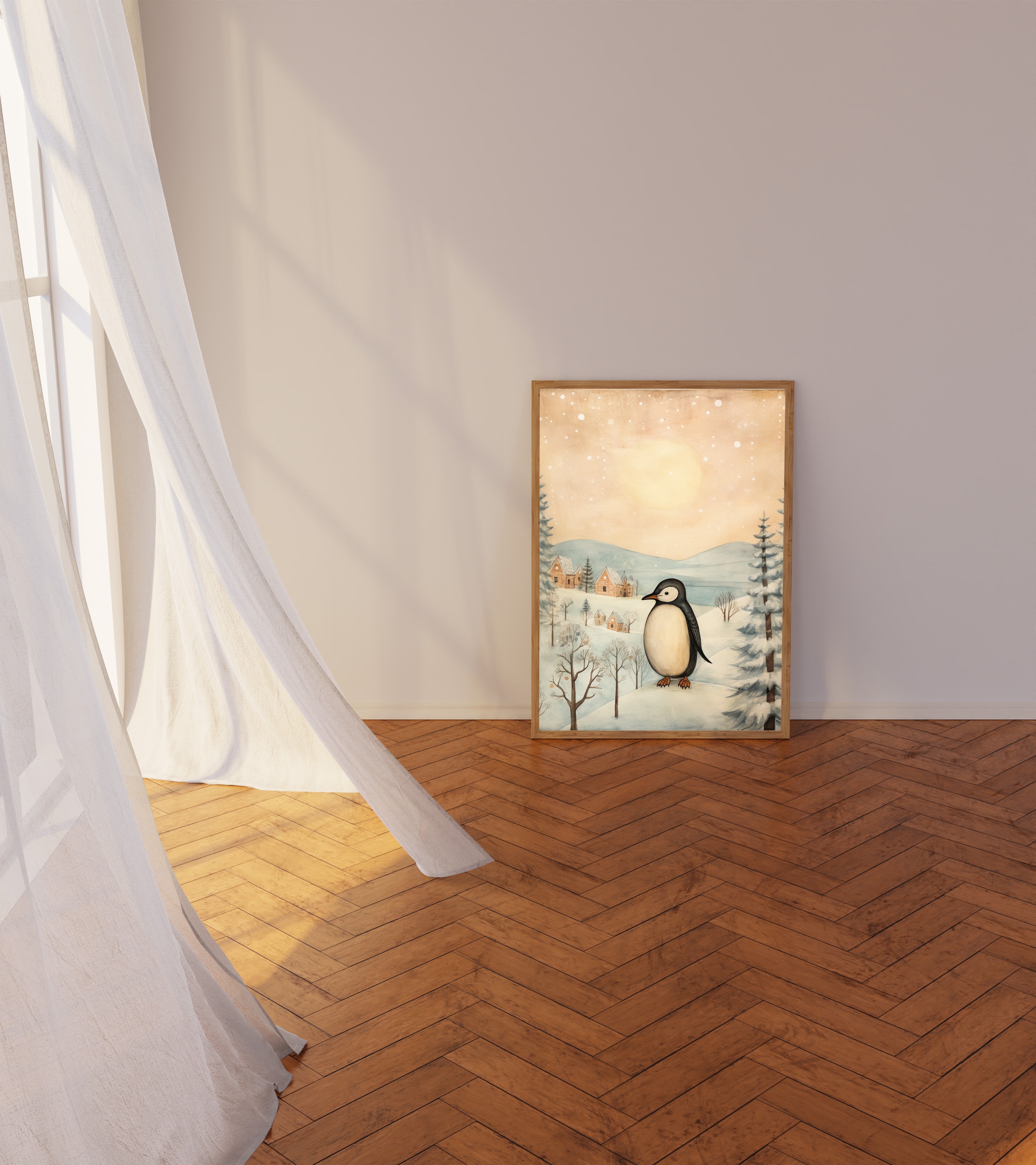 Penguin Cute Poster, Penguin Printable Wall Art, Winter Holiday Penguin ...