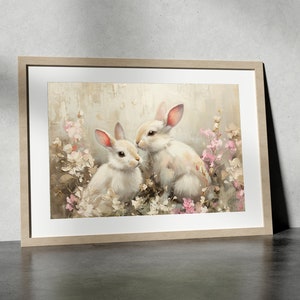 Spring Bunny Rabbits Oil Painting PRINTABLE, Spring Decor, Vintage ...