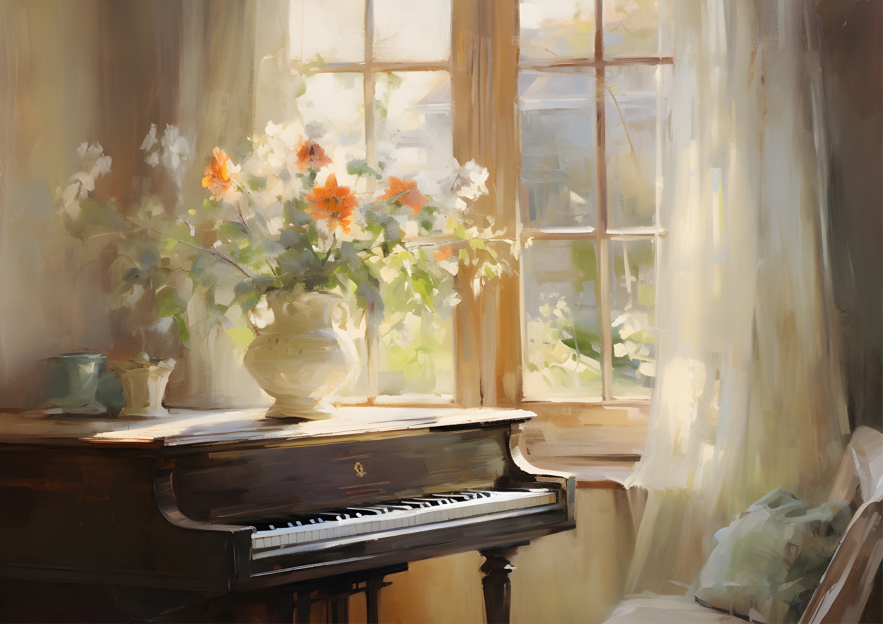 Flowers and Piano Wall Art PRINTABLE Antique Piano Painting - Etsy