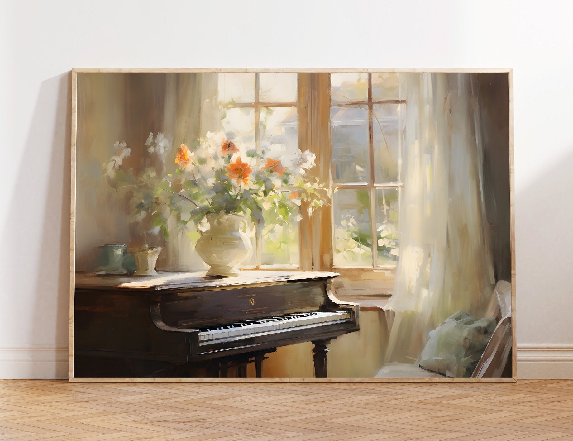 Flowers and Piano Wall Art PRINTABLE Antique Piano Painting - Etsy