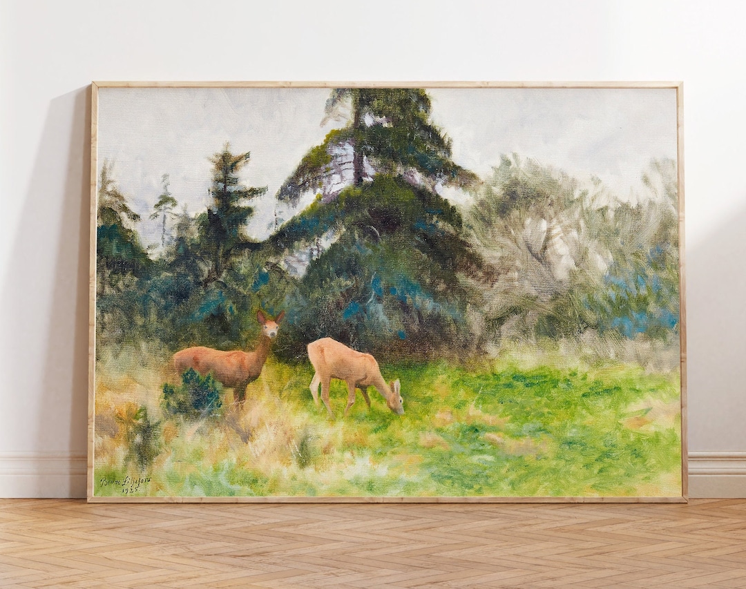 Roe Deer in Summer Greenery Antique European Art Deer Painting Dear ...