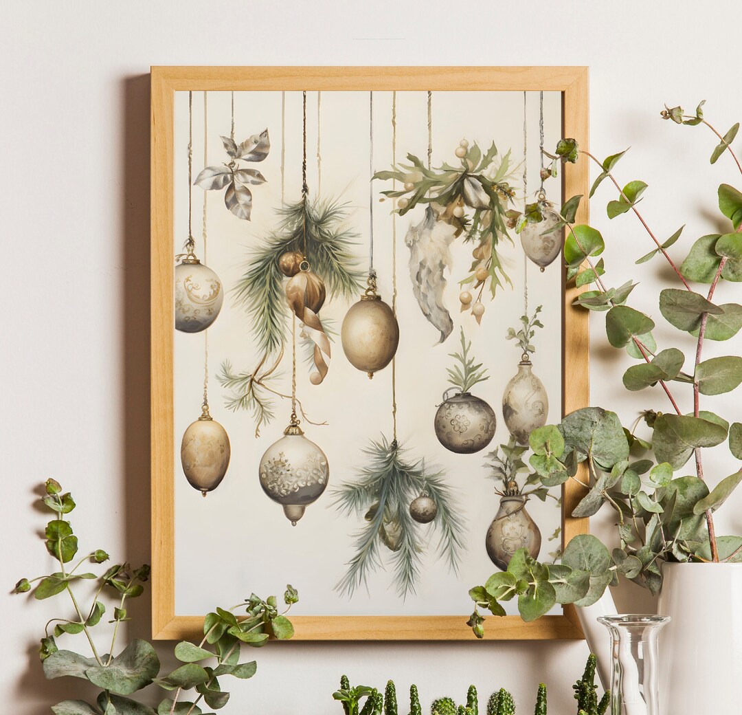 Vintage Christmas Ornaments Print: Boho Holiday Wall Art (digital ...