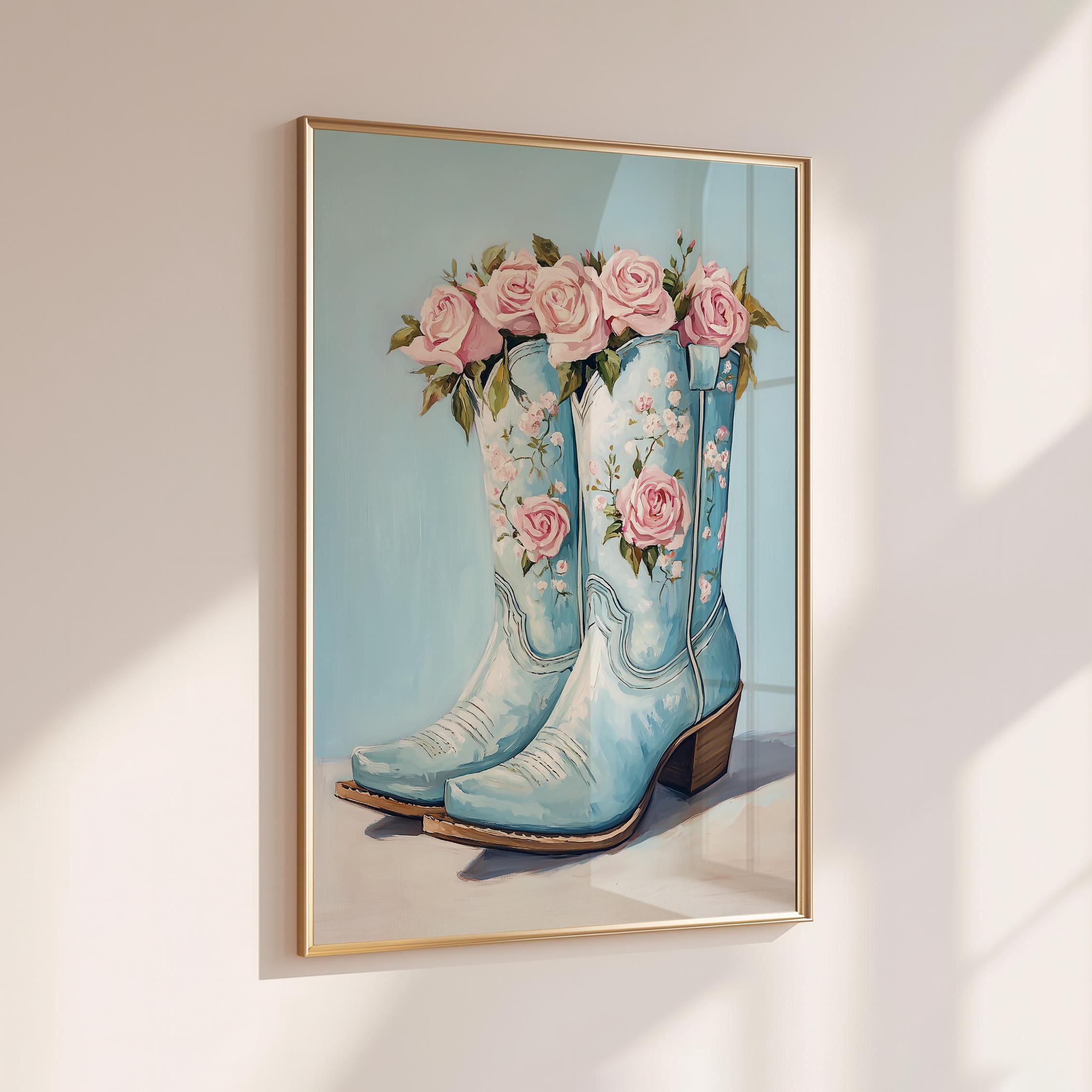 Light Blue Cowboy Boot Print: Coastal Cowgirl Art (digital Download) - Etsy