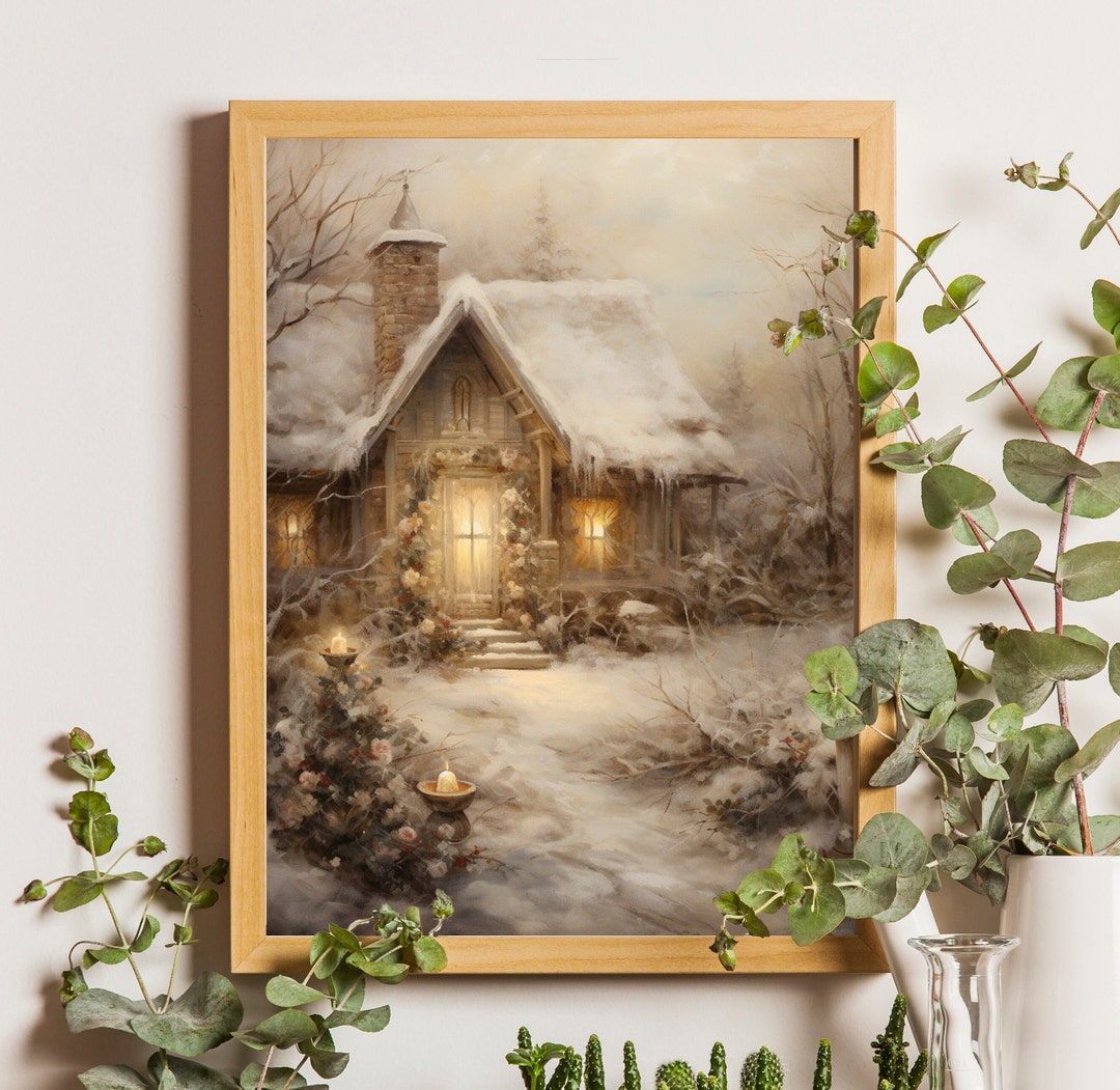 PRINTABLE Winter Cabin Art Print, Christmas Winter Wonderland Print ...