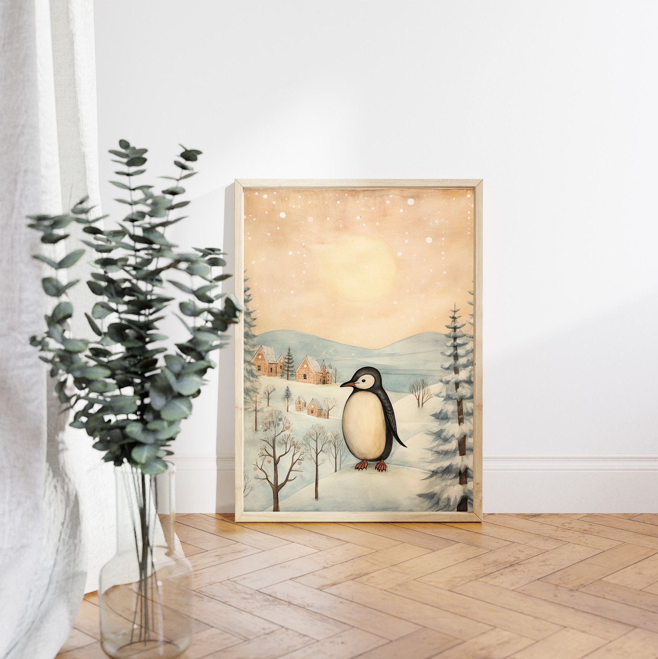 Penguin Cute Poster, Penguin Printable Wall Art, Winter Holiday Penguin ...