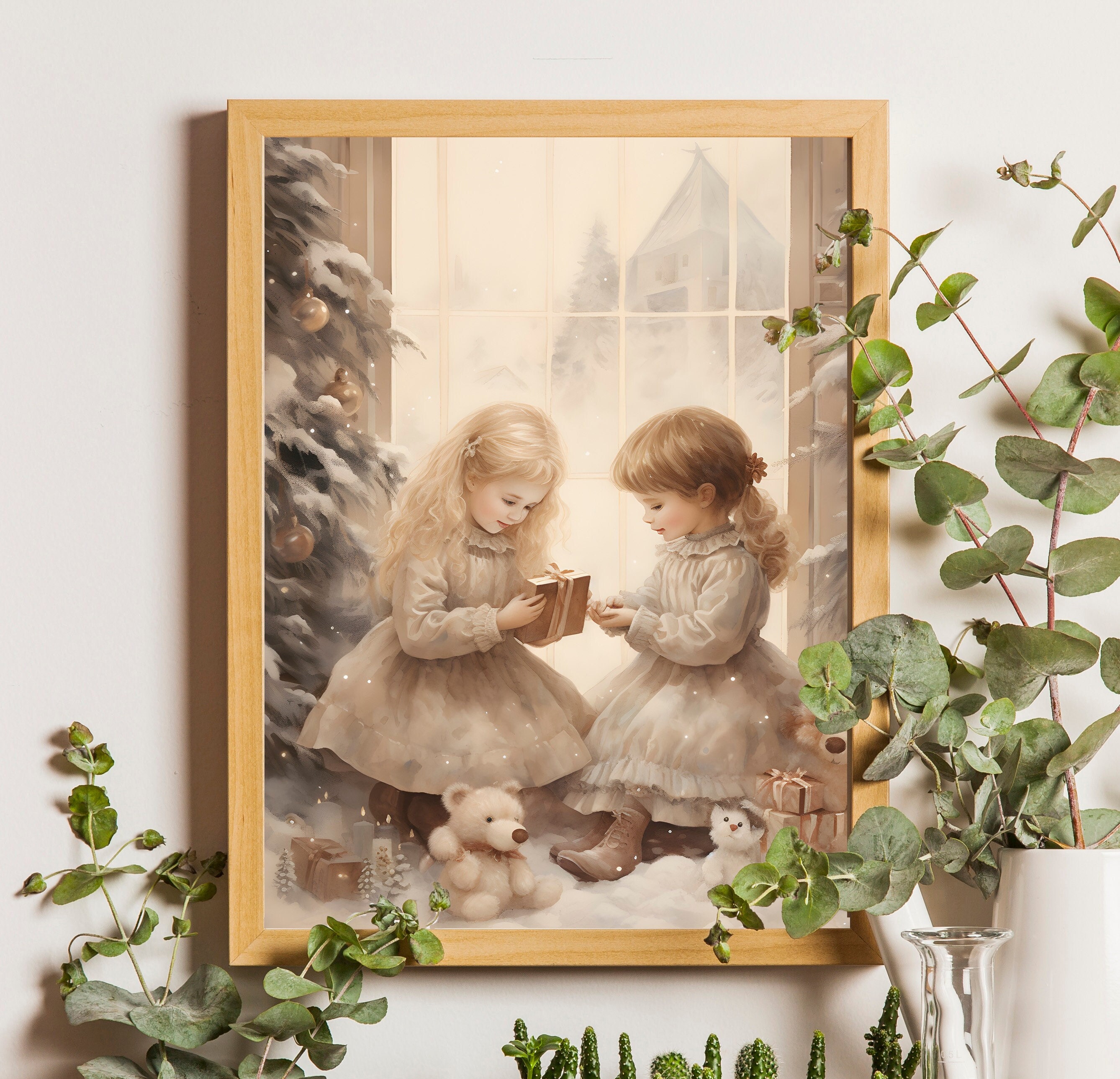 Christmas Little Girls Art Print, Vintage Christmas Print, Christmas ...
