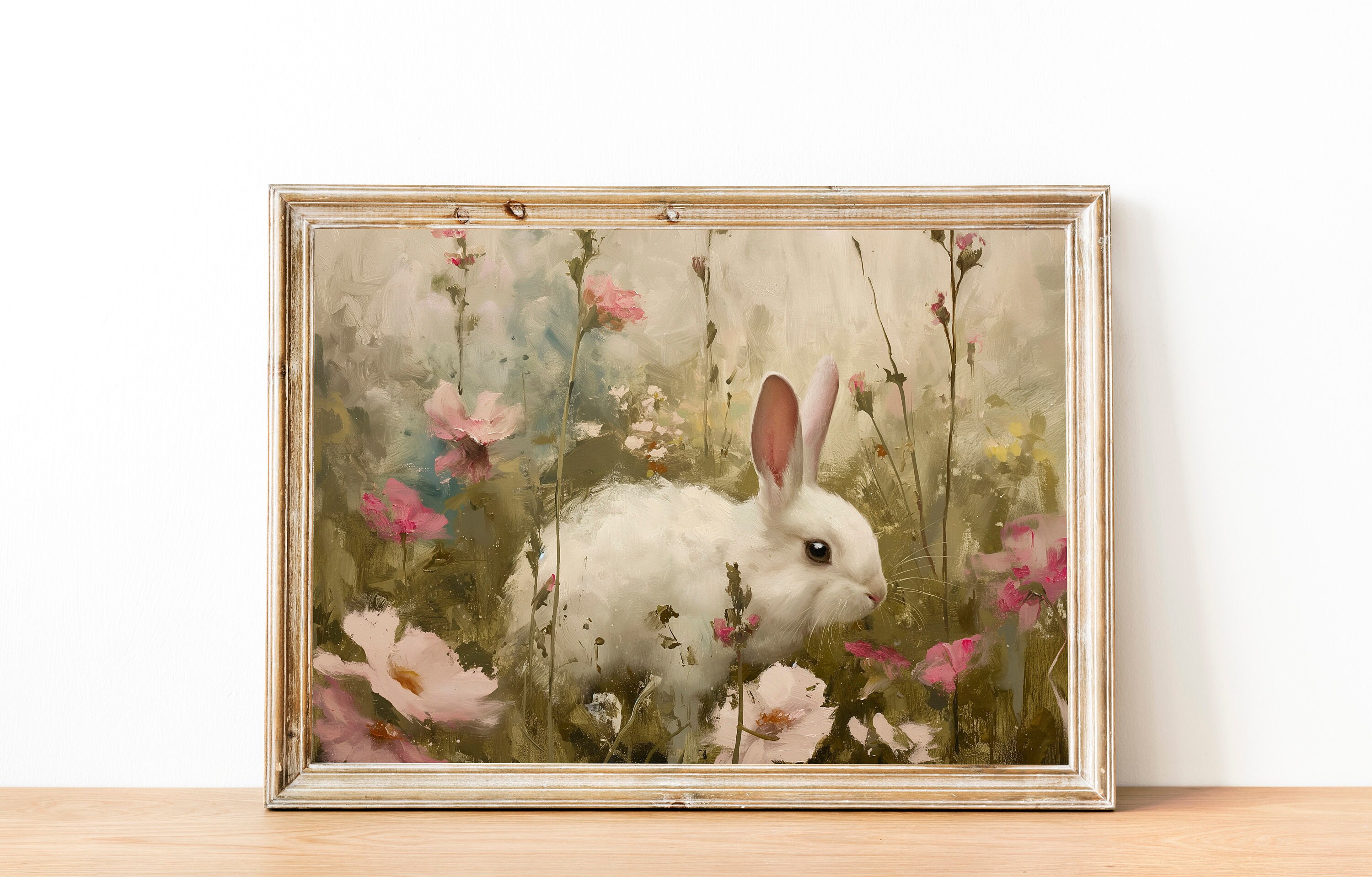 Bunnies in Wildflower Field PRINTABLE, Vintage Spring Decor, Easter ...