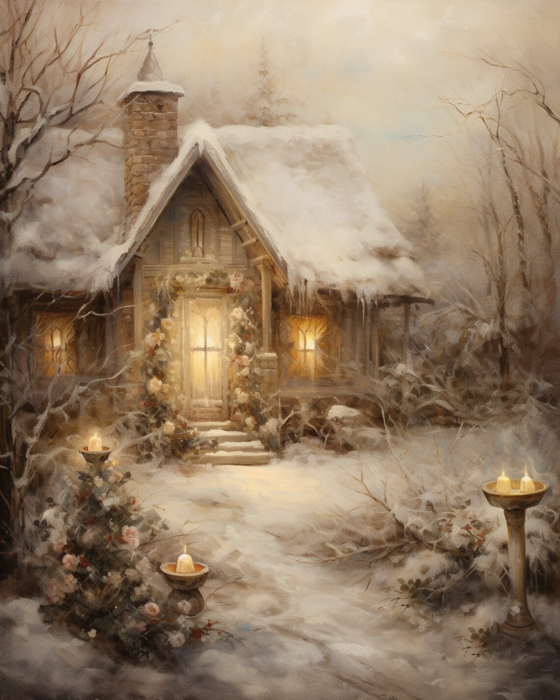 PRINTABLE Winter Cabin Art Print, Christmas Winter Wonderland Print ...