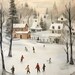 Christmas Village Print, Winter PRINTABLE Wall Art, Ice Skating ...