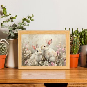 Spring Bunny Rabbits Oil Painting PRINTABLE, Spring Decor, Vintage ...