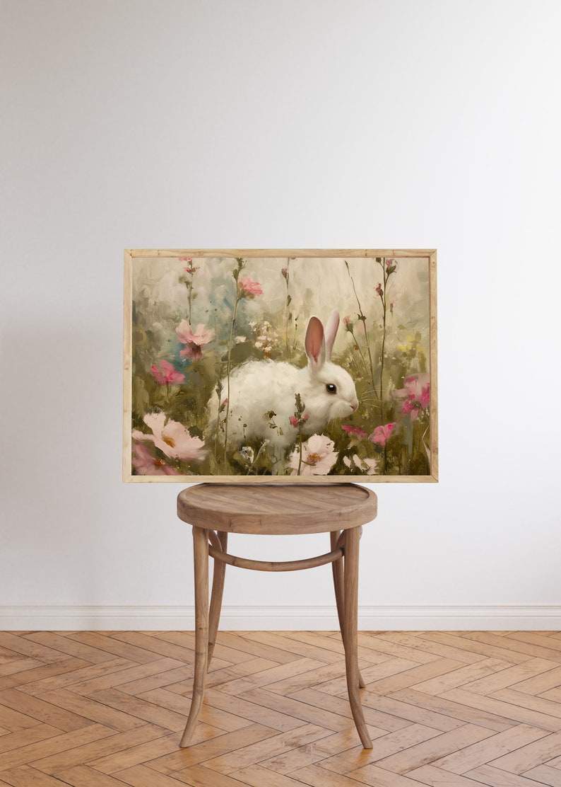 Bunnies in Wildflower Field PRINTABLE, Vintage Spring Decor, Easter ...