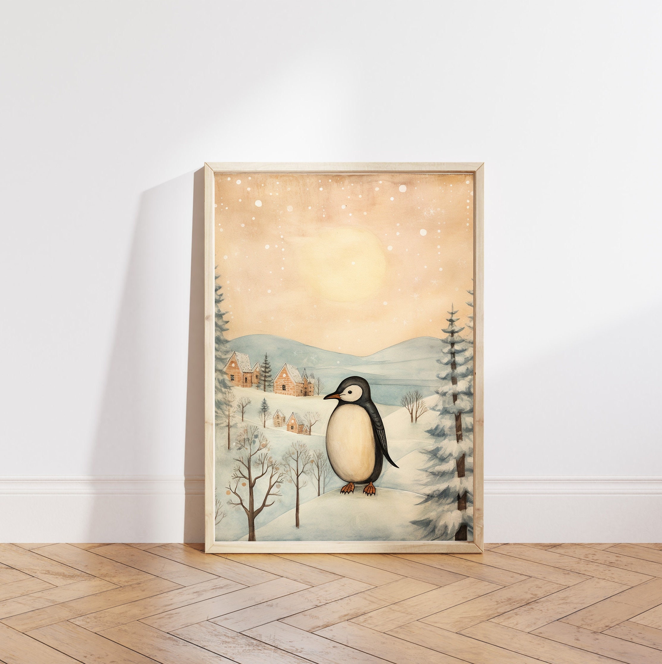Penguin Cute Poster, Penguin Printable Wall Art, Winter Holiday Penguin ...