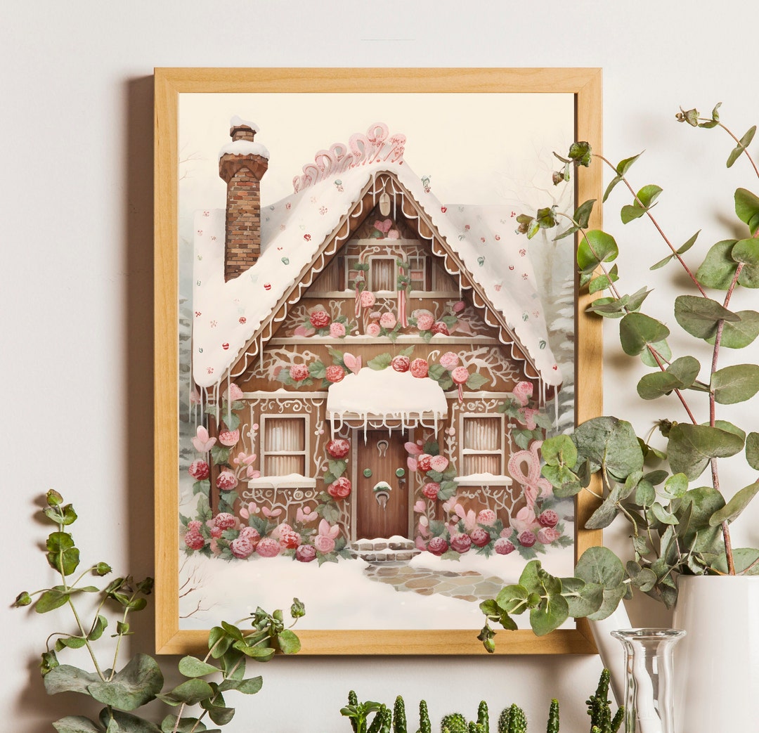 Gingerbread House Art Print, Christmas Printable Wall Art, Girls Room ...